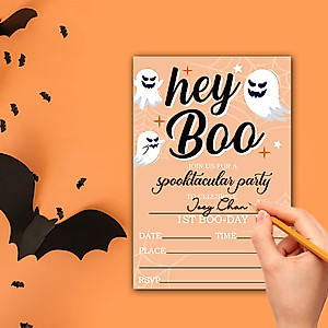 Deluxe Halloween or Costume Party Invitations, 25 Fill-in Cards with Envelopes, Pumpkin, Ghost, Monster, Cute Trick or Treat, Box or Treat for Kids Birthday or Adult party - 4"X6" (JRM358)