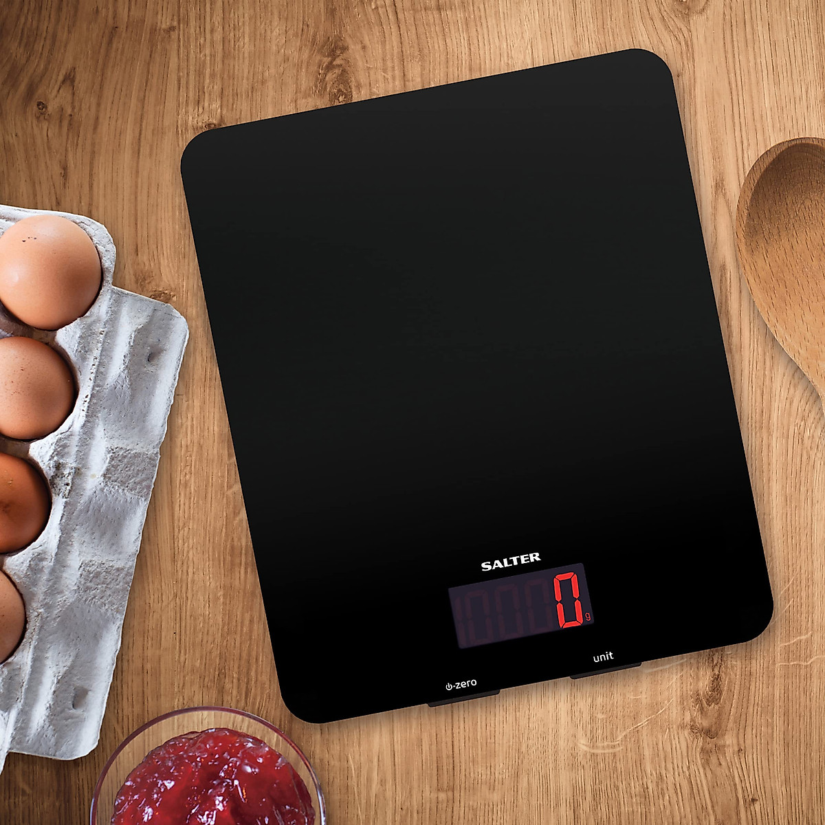 Salter Digital Platform Seen on TV, Stylish Glass Design, Electronic Cooking Scale for Home + Kitchen, Weigh Food 5kg + Liquids in ml and fl. Oz, 5 kg Capacity, Black
