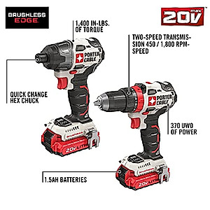 PORTER-CABLE 20V MAX Cordless Drill and Impact Driver, Power Tool Combo Kit with 2 Batteries and Charger (PCCK619L2)