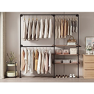 ONOTETUT Industrial Pipe Clothing Rack with Shelves,Industrial Clothing Rack for Hanging Clothes,75 Inch Wall Mounted Clothes Rack,Wall Clothes Rack,Industrial Pipe Clothes Rack With Wood Planks