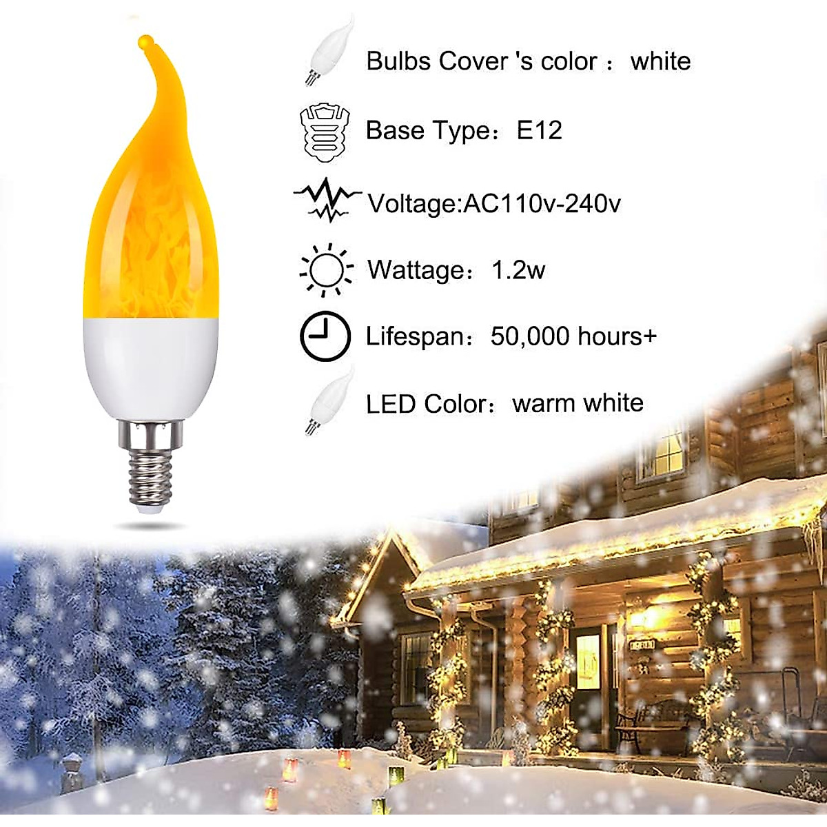 Venforze E12 Flame Bulbs 6 Pack, 3 Mode LED Candelabra Flame Light Bulb 1.2 Watt Warm White Chandelier Flame Bulbs,1800k Candle Light Bulbs, Flame Tip for Christmas Party Decorations