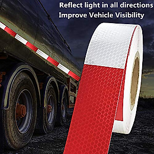WAENLIR 2 inch x30 Feet Reflective Safety Tape DOT-C2 Waterproof Red and White Adhesive Conspicuity Tape for Trailer, Outdoor, Cars, Trucks