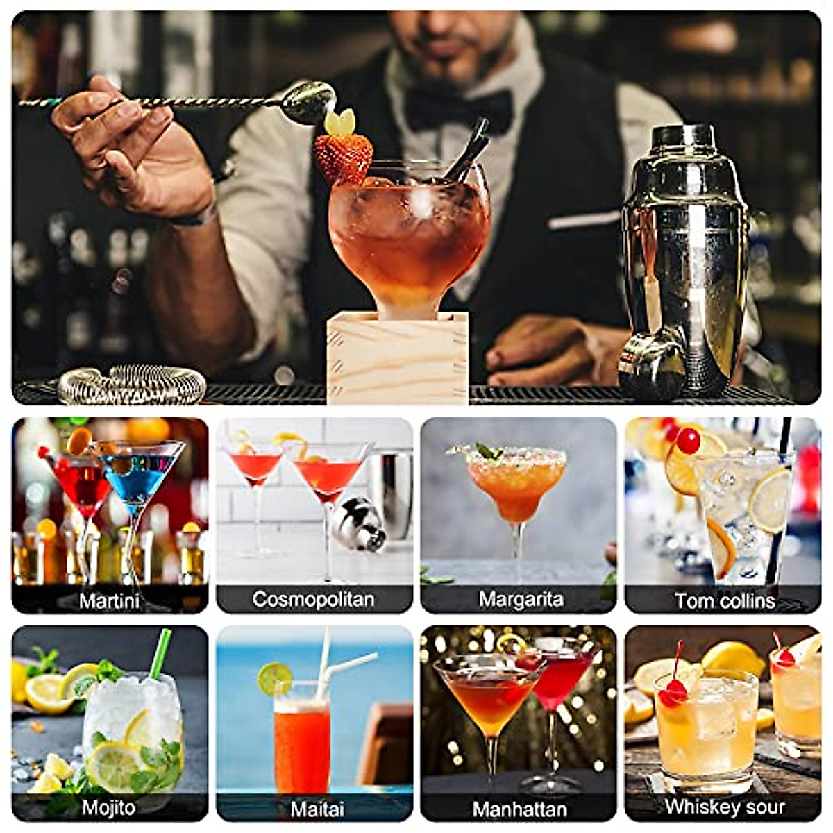 LIVEHITOP Cocktail Shaker Set, Stainless Steel Bartending Kit with 25 oz Martini Shaker, Jigger, Strainer, Mixing Spoon, Muddler, Recipe, Professional Bar Tools Gifts for Him Her