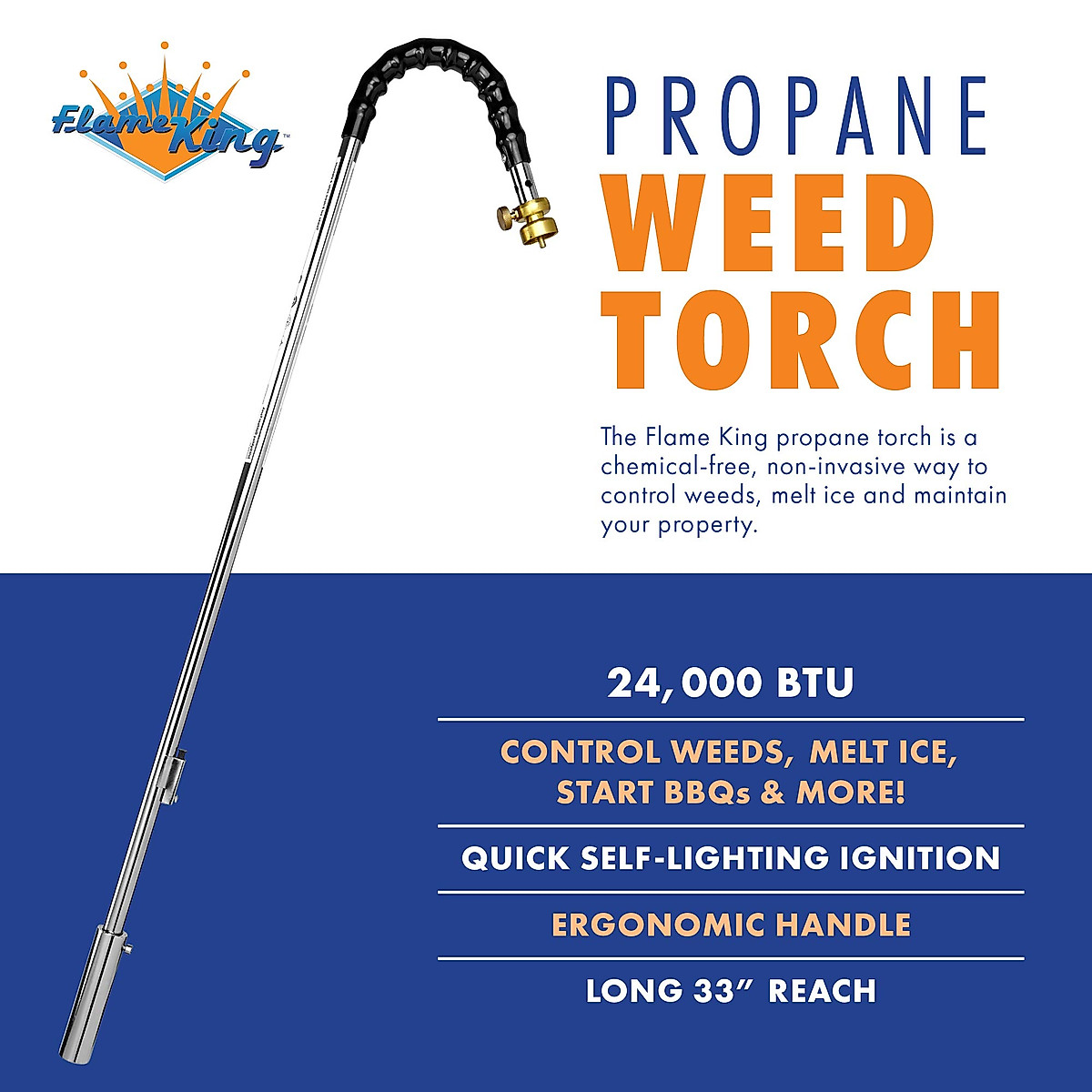 Flame King Propane Torch Weed Burner, 24000 BTU + Empty Refillable 1LB Empty Propane Cylinder Tank - Reusable - Safe and Legal Refill Option - DOT Compliant - 16.4 oz, Green