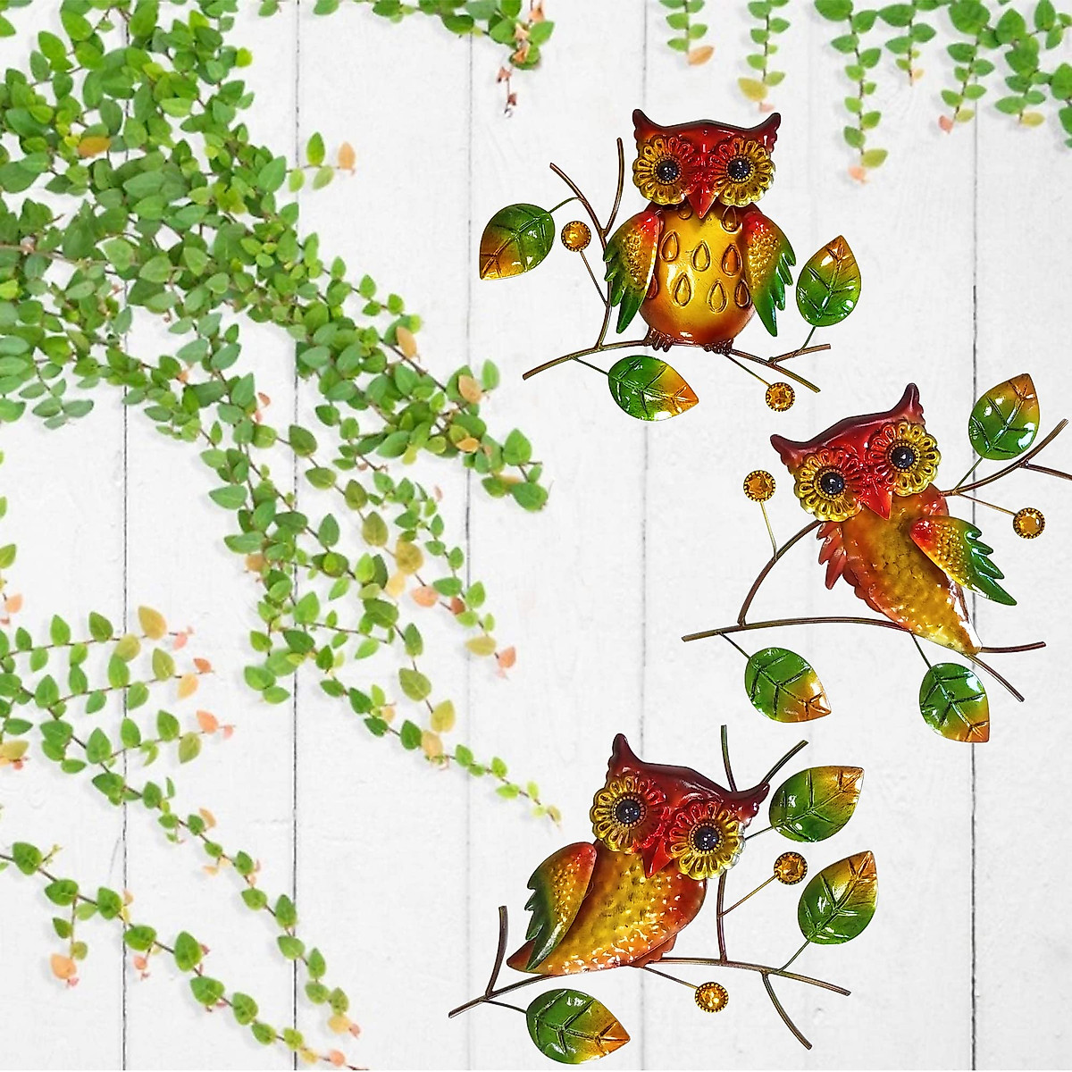 JFRISING Metal Owl Wall Art Decor Outdoor Indoor Hanging Wall Sculpture Decorations for Home Garden Bedroom Living room Bathroom , 3 Pack