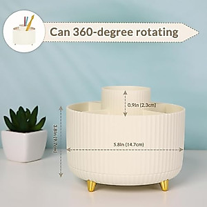 SKYDUE 360 Degree Rotating Desk Organizer, Dual-Purpose Pencil Pen Holder for Desk, Rotating Desk Pen Organizer with 5 Slots, Art Supply, Pencil Cup for Office, School, Home
