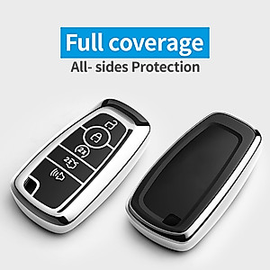 Tukellen for Ford Key Fob Cover Premium Soft Full Protection Key Case Shell Compatible with Ford Explorer Mustang Fusion Escape F150 F250 F350 F450 F550 Edge(Silver)