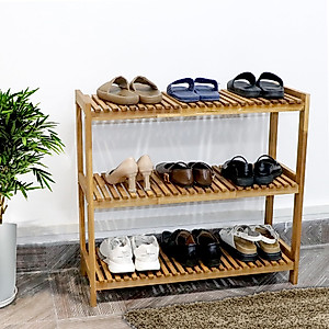 VICTORY RELAX 3-Tier Shoe Rack for Entryway,Acacia Wood Shoe Rack, Free Standing Shoe Racks for Indoor & Outdoor, Stackable Shoe Organizer for Closet