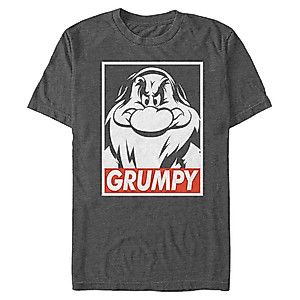 Disney Men's Snow White and Seven Dwarfs Grumpy Graphic T-Shirt, Charcoal Heather, Large