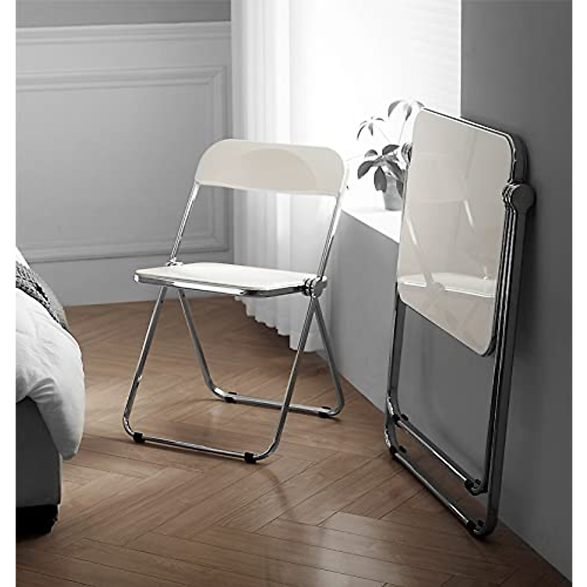 Byjccar Transparent Acrylic Folding Table Portable Small Desk Medieval Bedroom Computer Desk Sofa Side Table (Table, Transparent Desktop)