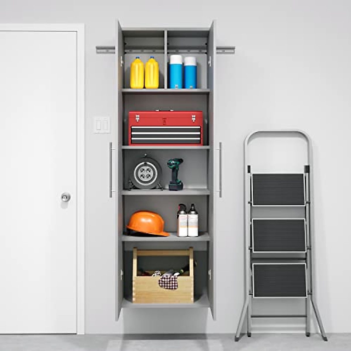 Prepac HangUps 24" Large Garage Cabinet, Bathroom Cabinet Wall Mount, Laundry Cabinet, Kitchen Wall Cabinet, Ideal for Garage, Kitchen and Laundry Organization 24" W x 72" H x 12" D, Light Gray