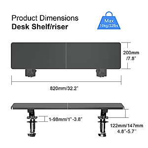 suptek Clamp-on 32 Inch Dual Monitor Desk Mount Riser Shelf Computer Stands for 2 Monitor,Laptop,Printer, Notebook,32.2” x 7.8” x 5.7”