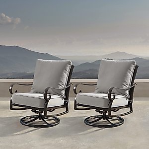 Oakland Living Aluminum Outdoor Swivel Club Finish with Thick Grey Polyester Cushions (Set of 2) Deep Seating Rocking Chairs, Antique Copper (AZRICA-2CHAIR-AC)