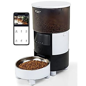 PUET Automatic Cat Feeder with Camera, Timer Voice 1080P HD Video Recording, Height Adjustable 3L WiFi Pet Feeder with 2-Way Audio, Programmable Dog Food Dispenser 1-8 Meal Per Day
