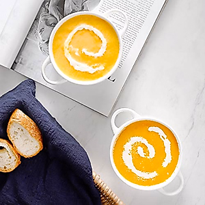 Sweese 108.101 Porcelain Bowls with Handles - 20 Ounce for Soup, Cereal, Stew, Chill, Set of 4, White