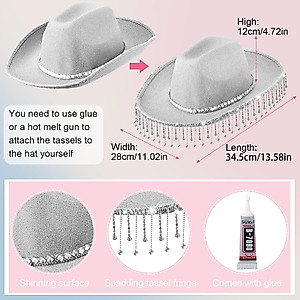 ramede Rhinestone Cowgirl Hat Women Disco Cowboy Outfit Bling Diamond Fringe Cowgirl Hat Western Cowgirl Costume(Silver)