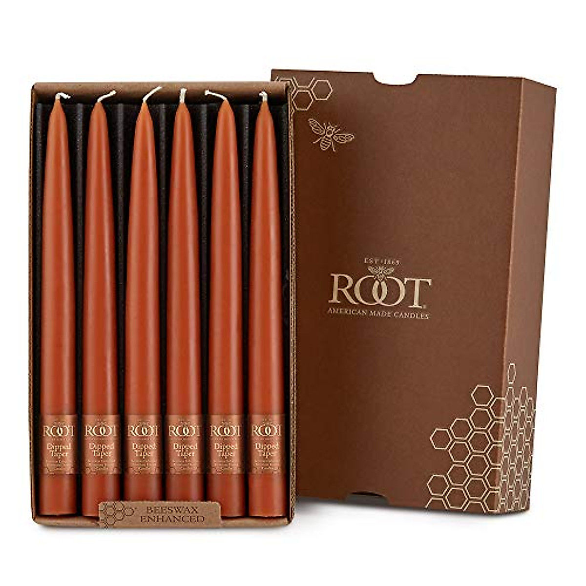 Root Candles 7919 Unscented Smooth Hand-Dipped 9-Inch Taper Candle, 12-Count, Rust