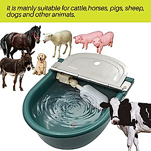 Junniu Automatic Livestock Waterer Water Bowl Trough Kits for Goat horse Dog Pig Cattle Farm Supplies, with 2PCS Float Valve, Brass Connector, Stainless Steel Cover, Hole at the Bottom, Green
