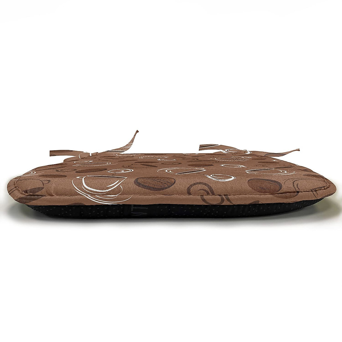 Lunarable Coffee Chair Seating Cushion Set of 2, Cup of Espresso Silhouettes with Beans Caffeine Source Gourmet Drinks Illustration, Anti-Slip Seat Padding for Kitchen & Patio, 16"x16", Brown White