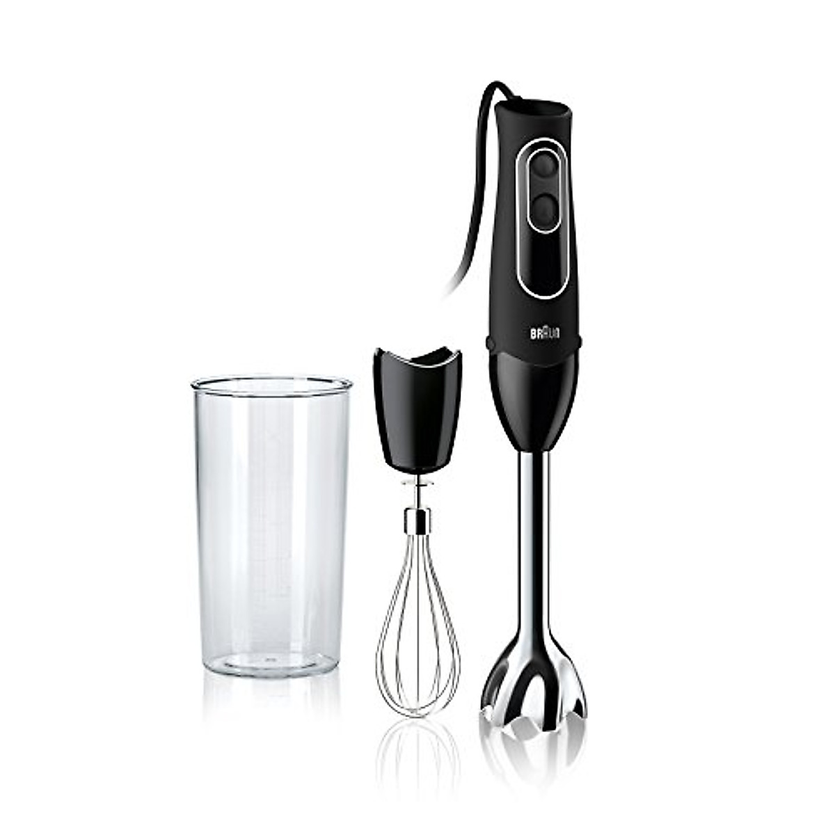 Braun MultiQuick 5 Immersion Hand Blender Patented Technology - Powerful 350 Watt - Dual Speed - Includes Beaker, Whisk, 505, Black, MQ505