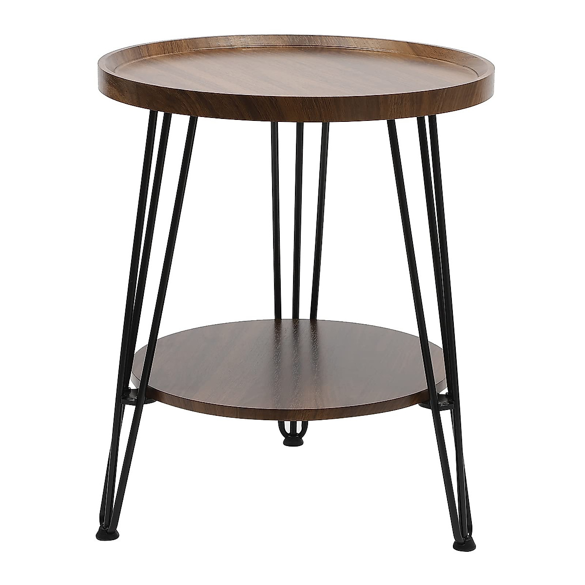 PaNeTnya 2-Tier Small End Table,Round Sofa Side Table with Storage Shelf and Metal Frame,Nightstand Bedside Table for Home Living Room Bedroom