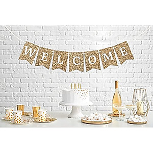 Pre-Strung Welcome Banner - NO DIY - Gold Glitter Welcome Banner - Pre-Strung on 6 ft Strand - Classroom, Office, Front Door, Baby & Bridal Showers Party Decorations & Decor. Did we mention no DIY?