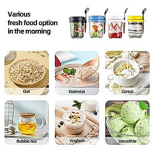 Tecbeauty 4 Pack Overnight Oats Containers with Lids and Spoons, 16 Oz Glass Mason Jars for Cereal, Milk, Vegetable and fruit Salad Oatmeal Container with Measurement Marks