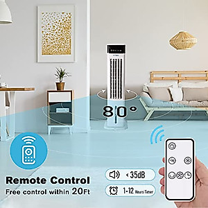 E-Macht Evaporative Air Cooler with Fan & Humidifier, 3-in-1 Portable Air Conditioners, 3 Speeds & 3 Modes, 80° Oscillation Swamp Cooler for Bedroom with Remote Control, 3L Water Tank, 2 Ice Packs