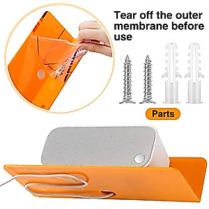 4 Pack Acrylic Floating Wall Shelves 9 Inch Adhesive Shelf Mounted Display Book Shelf for Pop Figure Plant, Speaker, Acrylic Shelve for Bathroom, Bedroom, Gaming Room, Living Room (Green, Orange)