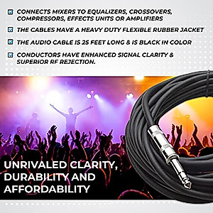 Seismic Audio Speakers TRS ¼” Patch Cable, 25 Foot Balanced Cord, Black