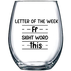 Sight Words 15 oz Wine Glass - Teacher Appreciation Gifts - Best New Teacher Gift Idea for Women, Funny Back to School Present from Students, Thank you Gifts for Coworker Retirement Birthday Christmas