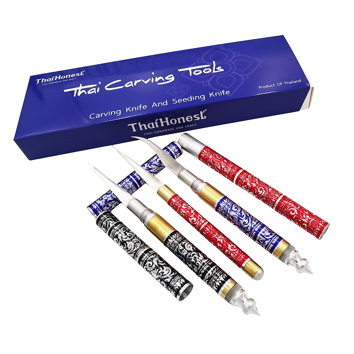 ThaiHonest SET 3 FRUIT AND SOAP CARVING KNIFE SEEDING KNIVES BRASS HANDMADE MULTICOLOR (Multicolor)