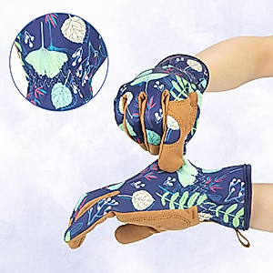 Leather Gardening Working Gloves for Women, Abrasion Garden Gloves Scratch Resistant Breathable for Weeding, Digging, Planting, Raking & Mowing (Medium)