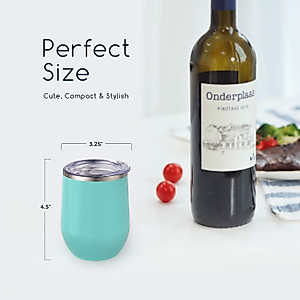 Maars Bev Stainless Steel Stemless Wine Glass Tumbler with Lid, Vacuum Insulated 12 oz Cup | Spill Proof, Travel Friendly, Fun Cocktail Drinkware - Mint