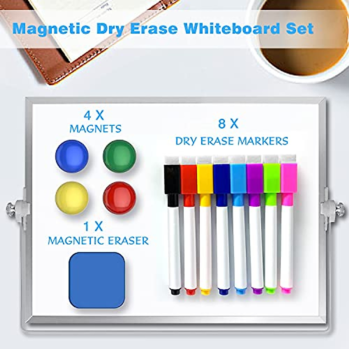 OWill Dry Erase White Board, 8” X 12” Small Whiteboard with Stand, Mini Whiteboard A4 Magnetic Desktop Board & Portable Double-Sided White Board Easel for Kids Drawing in School & Home