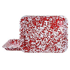 Golden Rabbit Enamelware - Red Swirl Pattern - Set of 2 - Quarter Sheet Trays