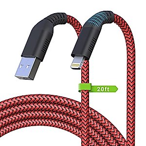 Extra Long iPhone Charger Cable, 20FT/6M Lightning Cord [Apple MFi Certified] Nylon Braided 2.4A Fast Charging Syncing Cable, USB Charging Cable for iPhone14 13 12 11 Pro Max Mini XR XS X