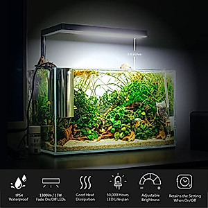 ONF Flat Nano Full Spectrum LED Aquarium Light, Dimmable 7000K / 1300lm, for <10 Gallons Rimless Fish Tanks, Freshwater Aquatic Plant Growth, Terrarium Spotlight, Potted Plant IP54 Waterproof (Silver)