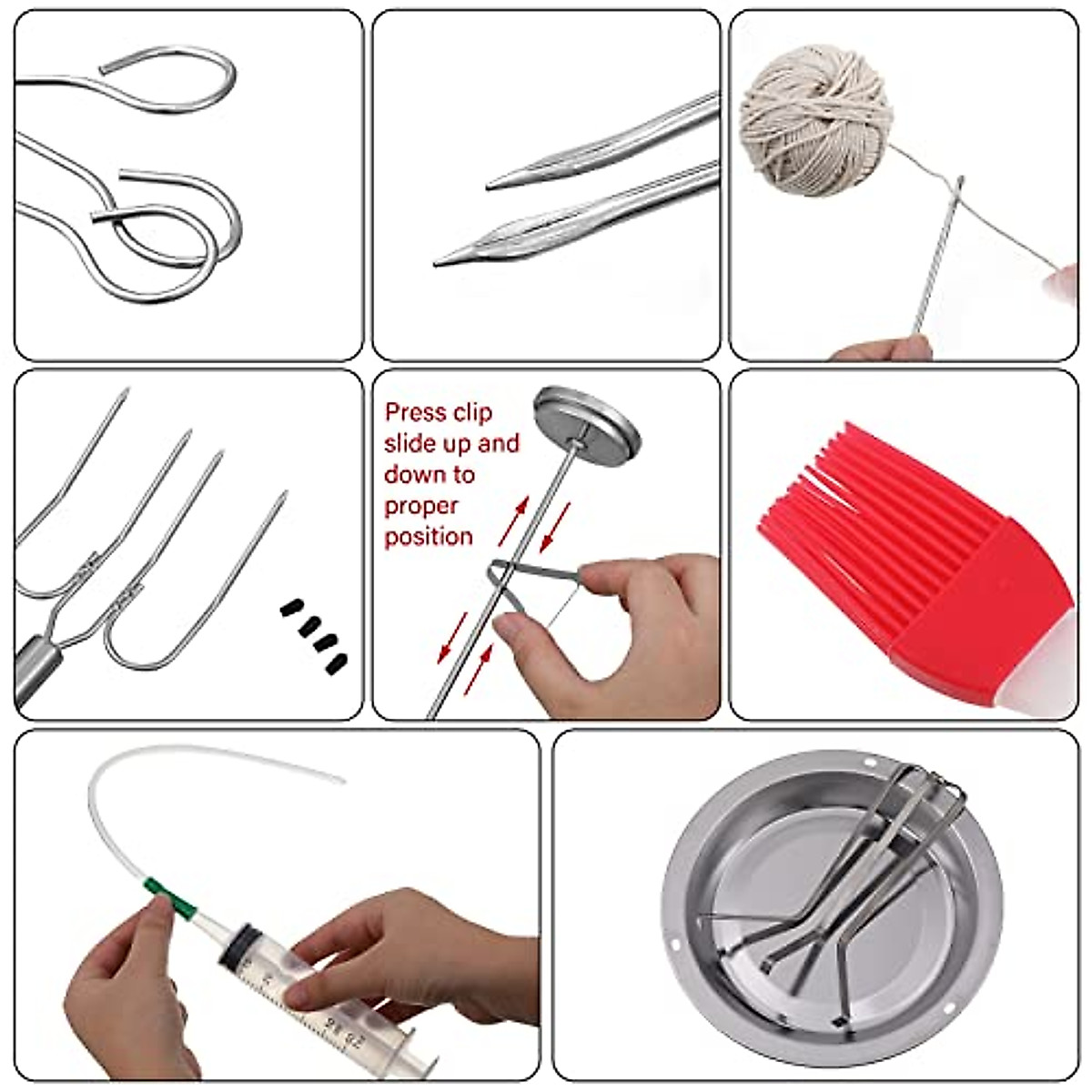 Newtay 14 Pcs Thanksgiving Turkey Roaster Serving Set, Chicken Rack Stainless Steel Upright Roast Holder, Meat Thermometer, Lifter, Metal Skewers Trussing Needle, Basting Brush, Twine