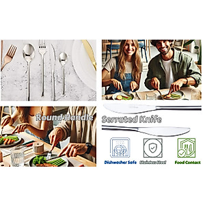 Exzact Silverware 24pcs Flatware Forged Stainless Steel - 6 x Forks, 6 x Table Knives, 6 x Tablespoons, 6 x Teaspoons - Service for 6 (24 pcs Hand Forged)