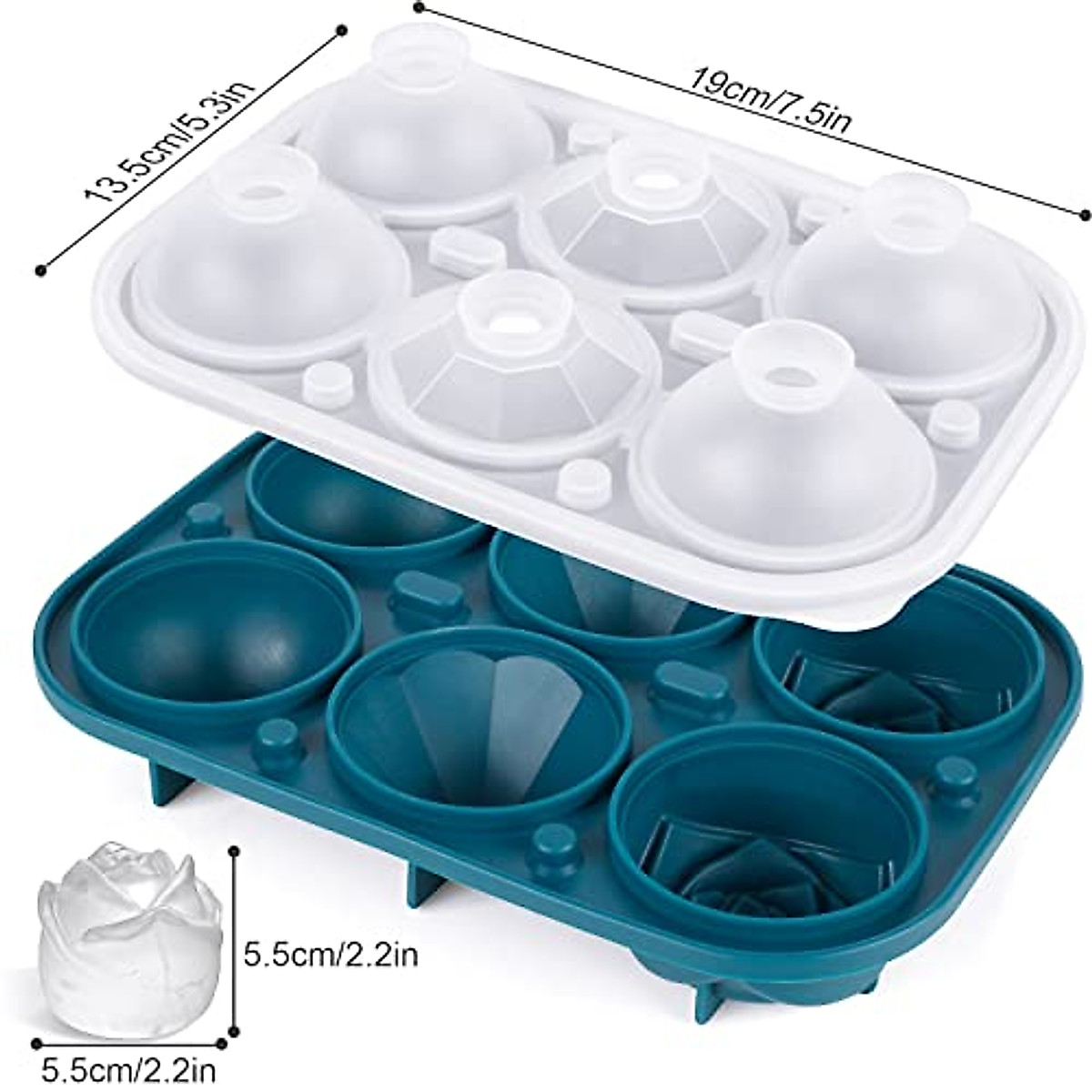 Ice Cube Tray, Mikiwon 2.2 inch Silicone Large Ice Ball Maker,Ice Rose Maker,Ice Diamond Maker With Covers,Large Ice Cube Molds for Whiskey, Cocktails and Homemade, Keep Drinks Chilled,BPA Free