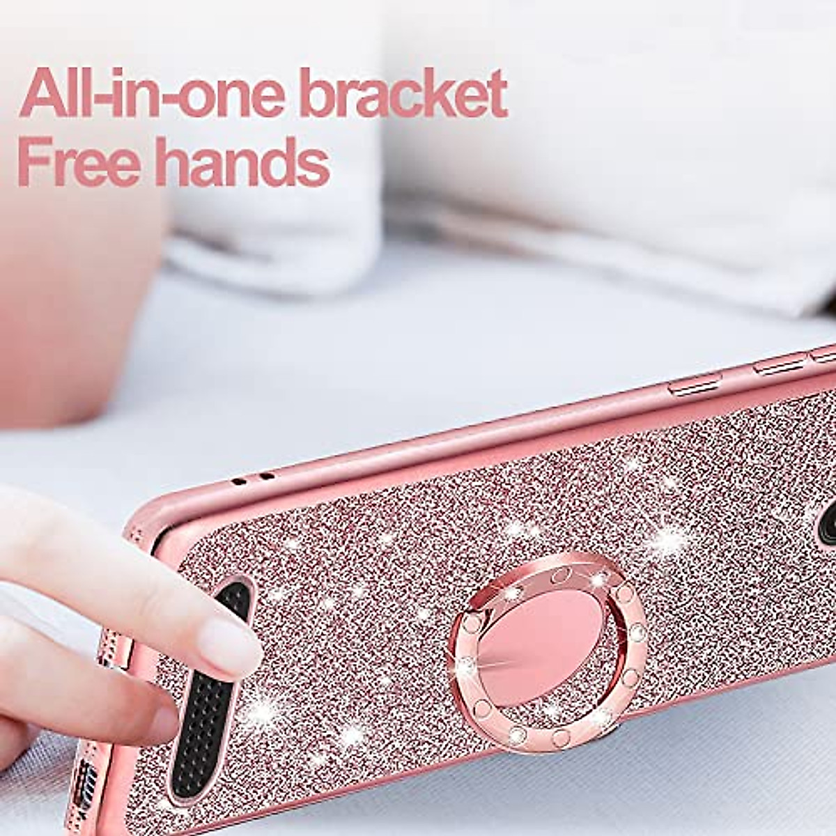 B-wishy for Blu View 2 Case for Women, Glitter Crystal Slim TPU Luxury Bling Cute Protective Cover with Kickstand+Strap for Blu View 2 B130DL