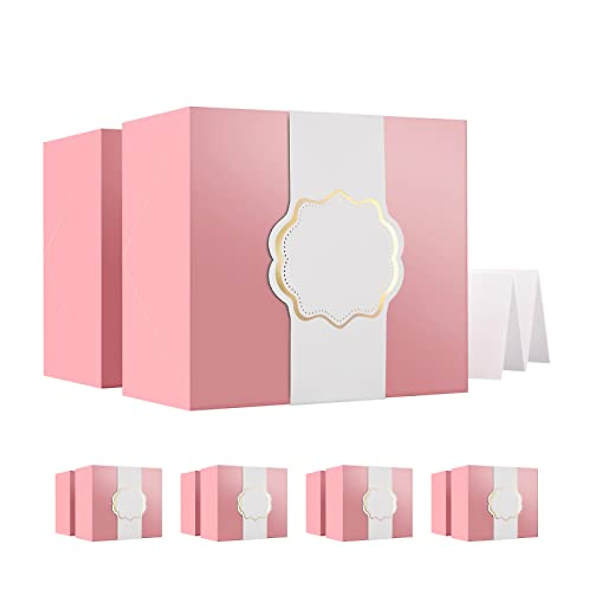ARTDEARM 10 Gift Boxes with Wrap Bands 9.5x7x3.5 Inches, Gift Boxes with Lids, Bridesmaid Proposal Boxes, Gift Boxes with Greeting Card for Gifts (Glossy Pink)