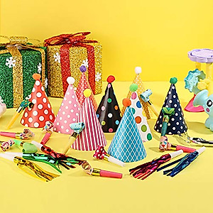 Skylety 59 Pieces Party Cone Hats with Colorful Party Blowers and Metallic Fringed Noise Makers Birthday Blowouts Horns Whistles Musical Noisemaker