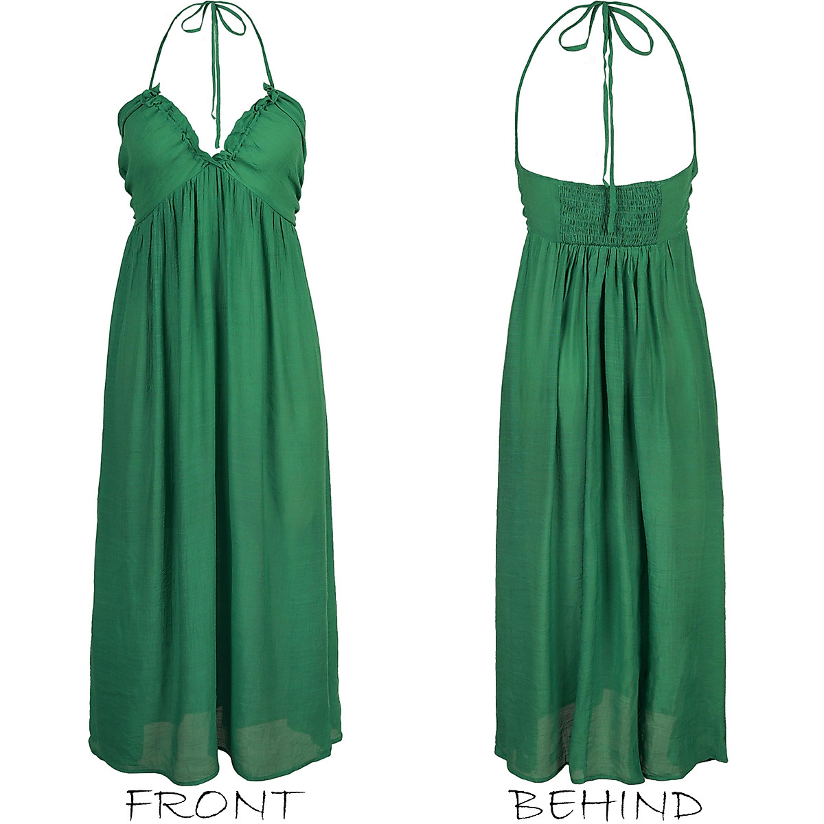 CUPSHE Women's Backless Beach Dress Halter Neck Ruffle Plunge V Neck Sleeveless Maxi Sundress Summer Dresses, Green M