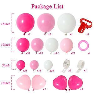RUBFAC 164pcs Hot Pink Balloons with Heart Shape for Princess Theme Birthday Girl's Party Bridal Shower Wedding Bachelorette Party Decor