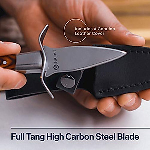 HiCoup Oyster Shucking Knife and Glove Kit - Clam and Oyster Knife Shucker Set with Stainless Steel Seafood Opener Tool, Wood Handle and Gloves﻿