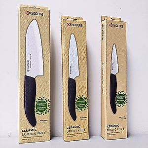Kyocera Ceramic 4.5" Utility Knife w/ Sugarcane Sourced Material Handle, Black,White