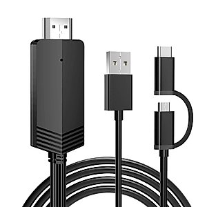 Weton 2-in-1 USB Type C Micro USB Android Phone to TV HDMI Cable,MHL to TV HDMI Adapter 1080P HDTV Mirroring & Charging Cable for Android Smartphone Tablets to TV Projector Monitor,6.6ft