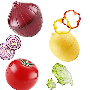OUKEYI 2 Pieces Fruit and Vegetable Reusable Refrigerator Box Storage Bowls for，Green pepper/onion/Tomato/Lemon/garlic Shaped Containers with Lids ，Refrigerator Vegetable Crisper (lemons)